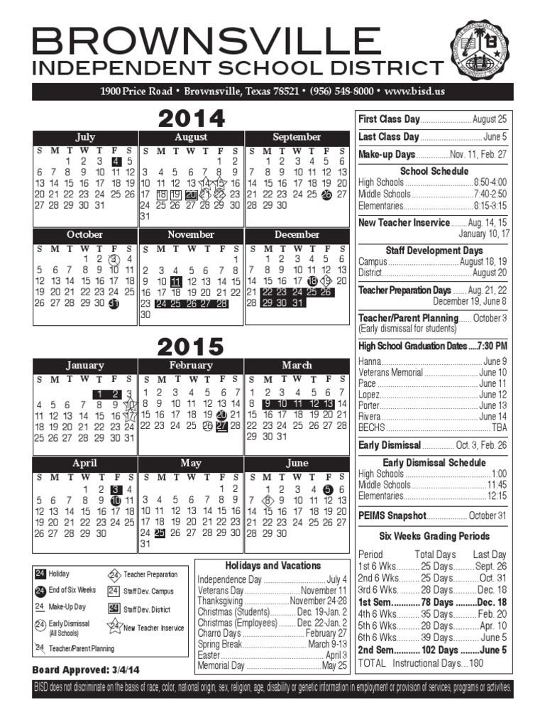 2014 Brownsville School Calendar | PDF | Sports & Recreation | Travel