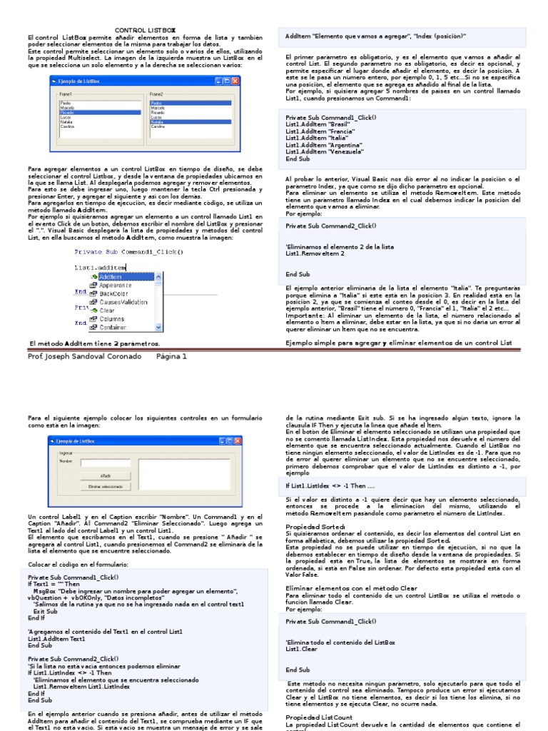 Guía Completa de ListBox en Visual Basic | PDF | Programación de ...