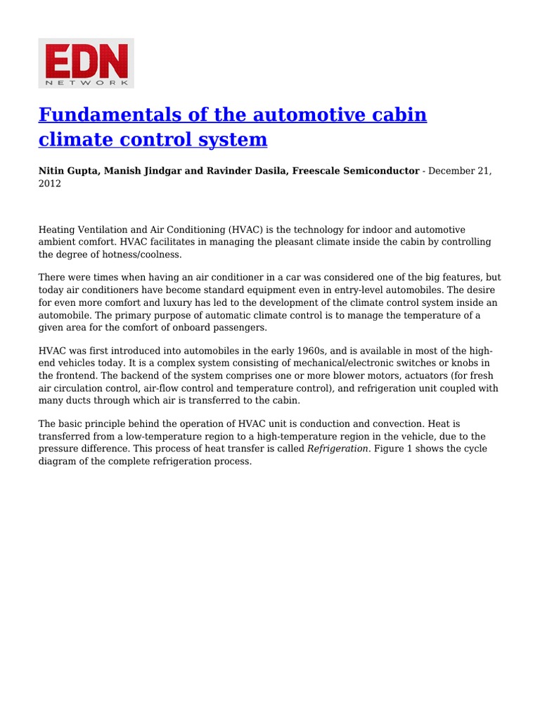 Fundamentals of The Automotive Cabin Climate Control System | PDF | Air ...