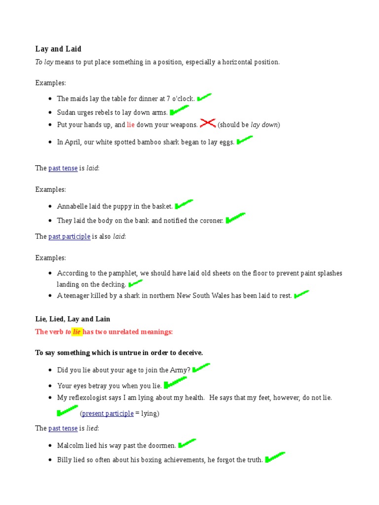 Lay Down Arms or Lies: The Differences Between Lay, Laid, Lie, Lied ...