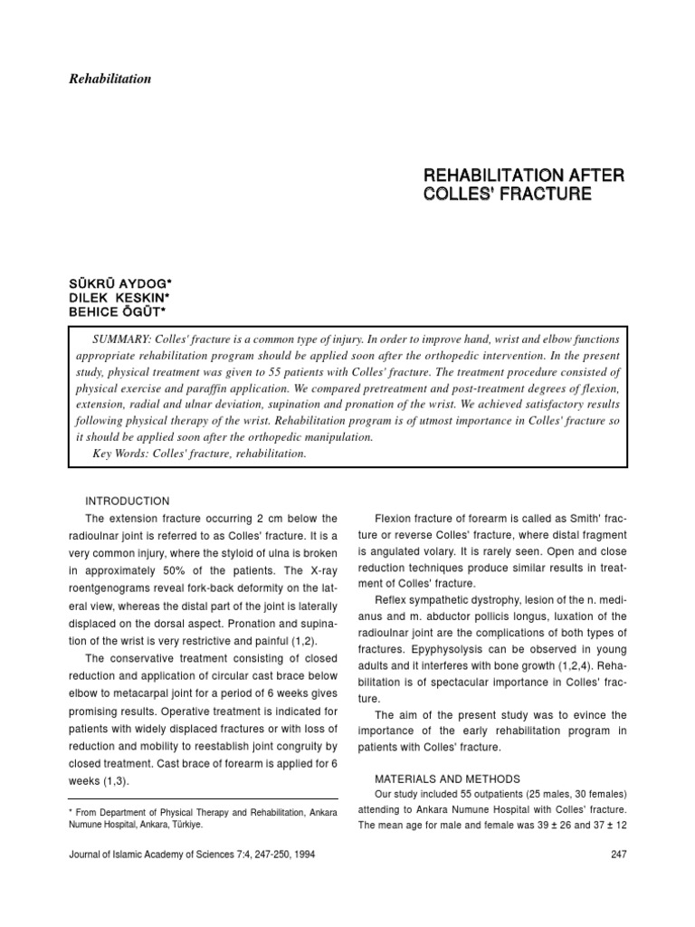 Colles' Fracture Rehabilitation Protocol | PDF | Anatomical Terms Of ...