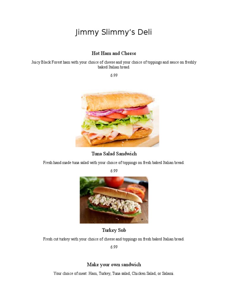 Custom Sandwiches at Jimmy Slimmy’s Deli | PDF | Cooking, Food & Wine
