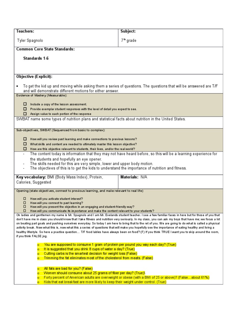 Teachers: Subject:: Evidence of Mastery (Measurable) | PDF | Lesson ...