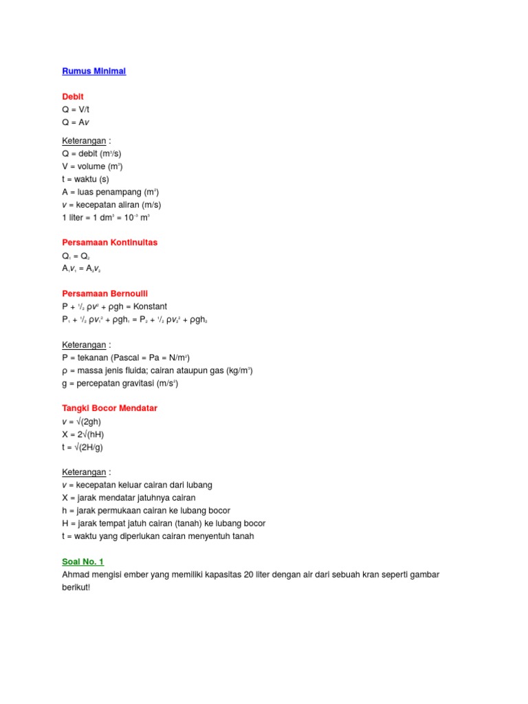Rumus dan Soal Fluida Dinamis | PDF | Sains & Matematika
