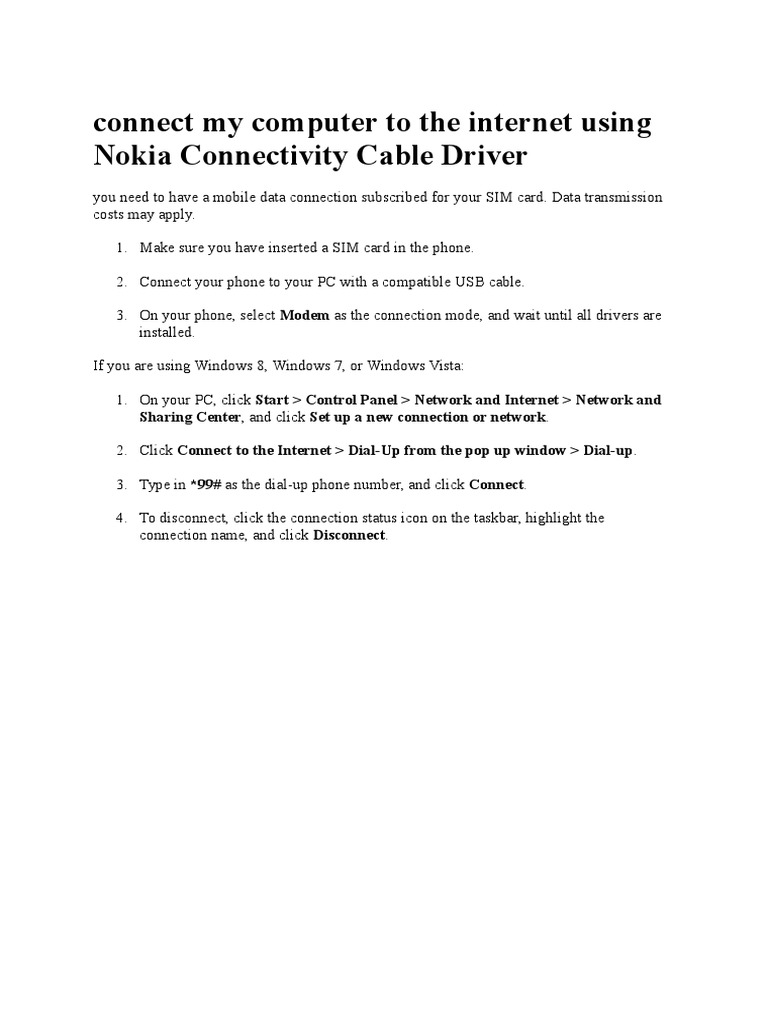 Nokia Connectivity Cable Setup Guide | PDF | Microsoft Windows | Modem