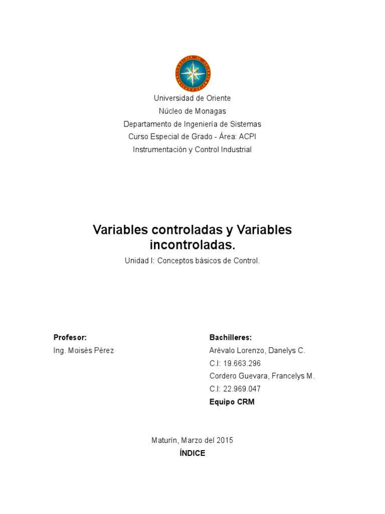 Variables Controladas y Variables Incontroladas. Ejemplos. | PDF ...