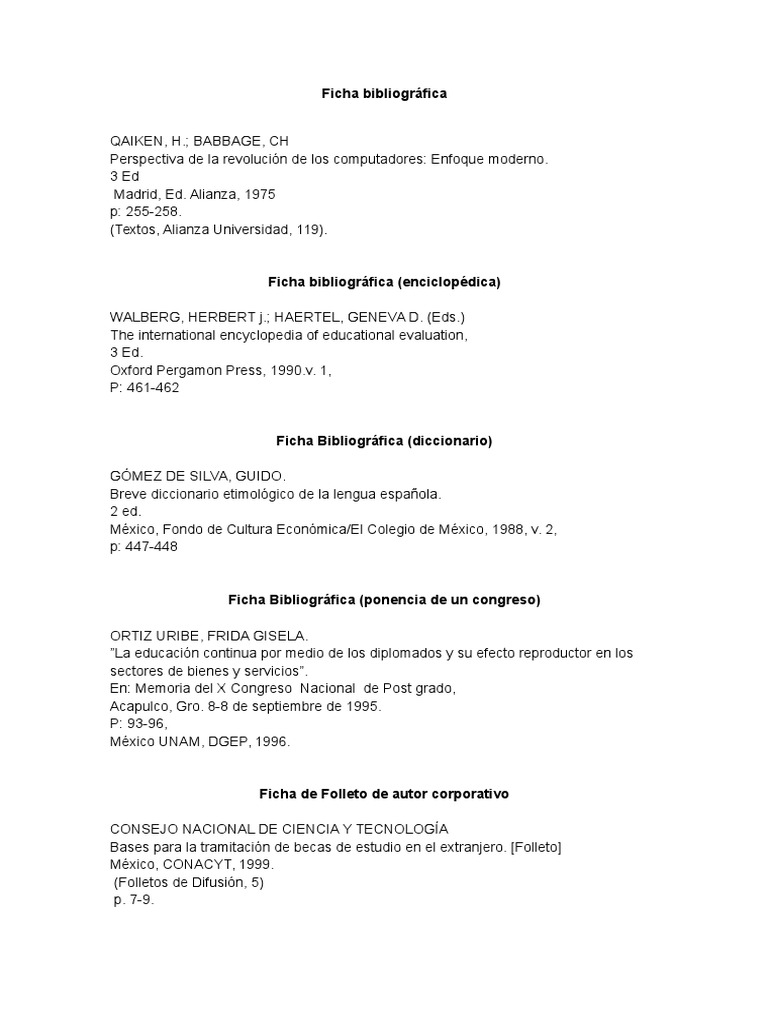Tipos de Fichas Que Existen | Publicación | Ciencias de la Información