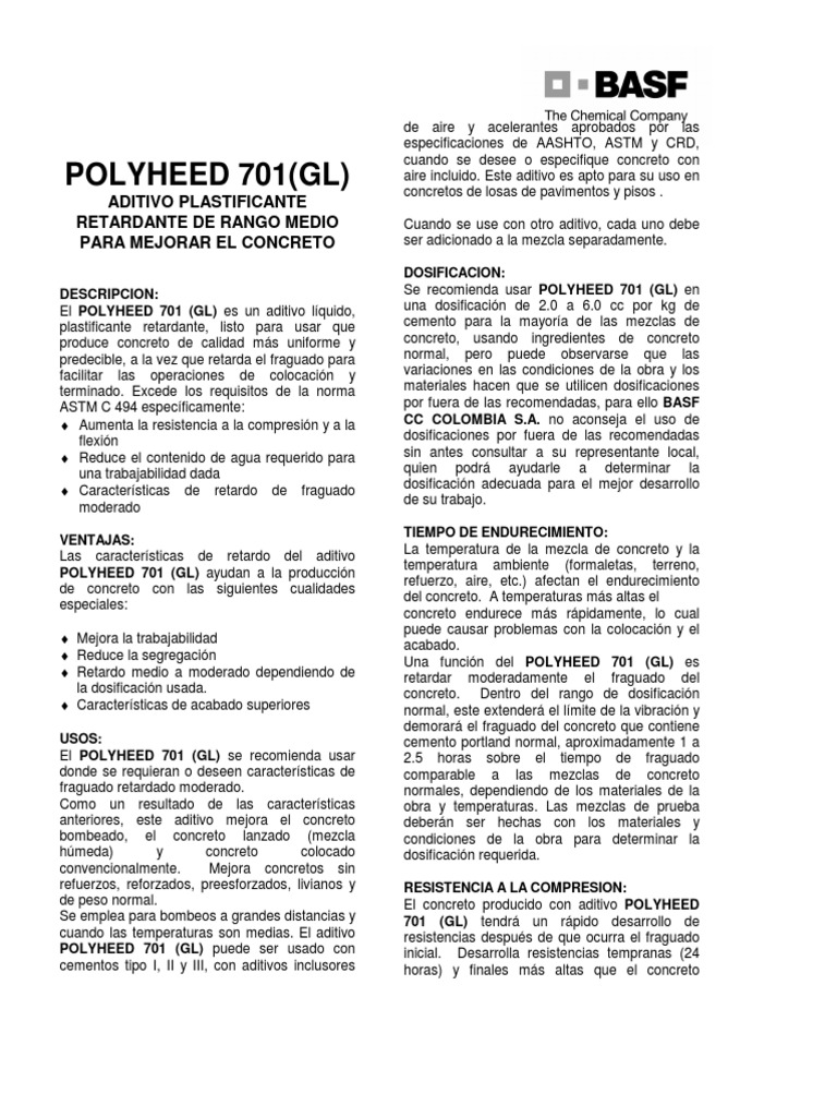 Polyheed 701 GL | PDF | Hormigón | Materiales de construcción