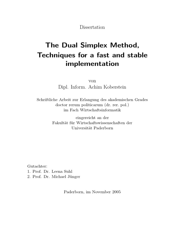 The Dual Simplex Method, Techniques For A Fast and Stable ...