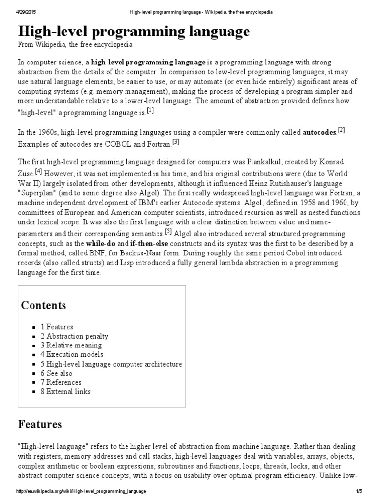 High-Level Programming Language - Wikipedia, The Free Encyclopedia | PDF | Programming Language ...