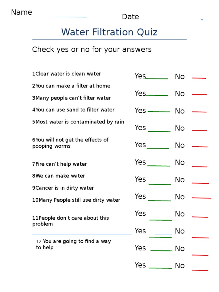 Water Filtration Knowledge Quiz | PDF