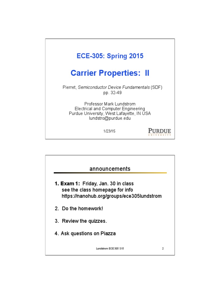 Carrier Properties: II: ECE-305: Spring 2015 | PDF | Semiconductors | Valence And Conduction Bands