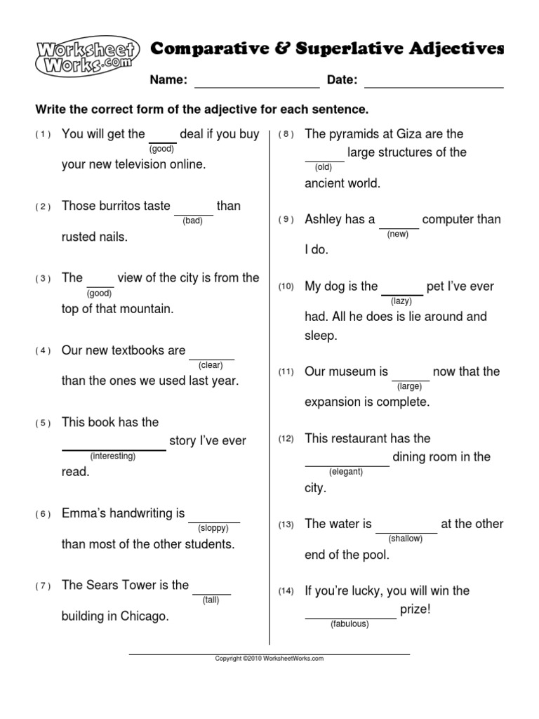 Worksheet Works Comparative and Superlative Adjectives 1 | PDF ...