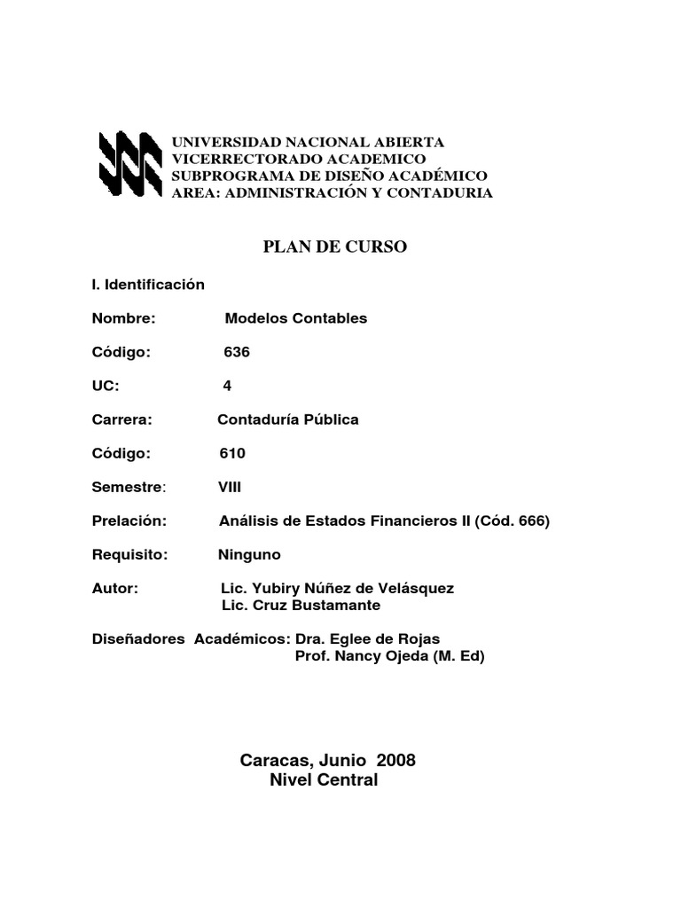Plan de Curso 636 Modelos Contables | PDF | Contabilidad | Contador