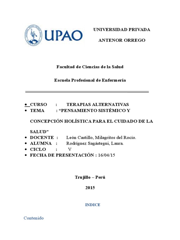 Pensamiento Sistémico y Concepción Holística para El Cuidado de La ...