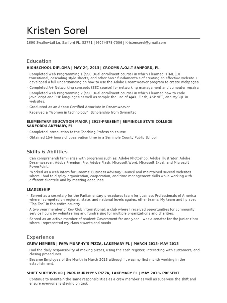 Kristen Sorel Resume | PDF