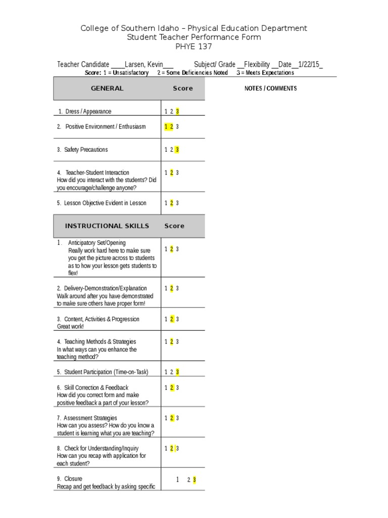 Lesson Plan Rubricphye137 Flexibility Larsen | PDF | Teaching Method ...