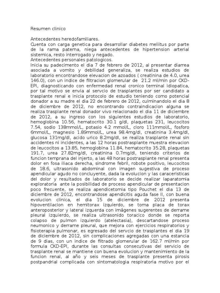 Resumen Clinico | PDF | Epidemiología | Rtt