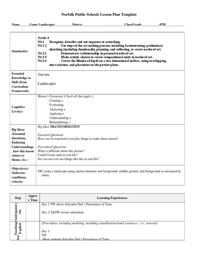 4th Grade Surreal Landscape Lesson Plan | PDF | Career & Growth | Art