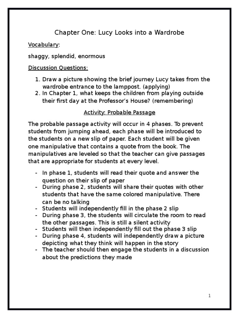 Narnia Chapter Activities and Questions | PDF | Aslan | The Chronicles ...