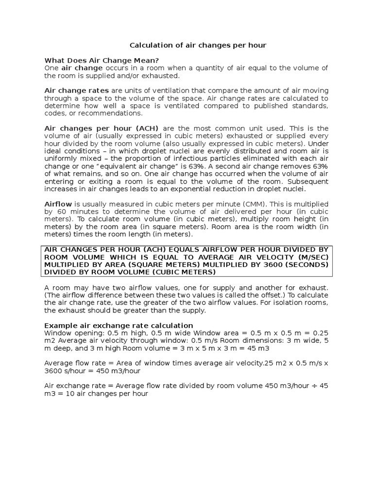 Calculation of Air Changes Per Hour | PDF