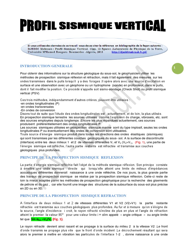 Profil Sismique Vertical | PDF | Prospection sismique | Réfraction