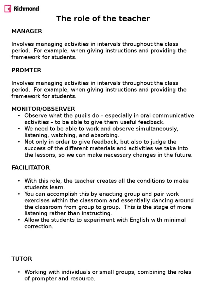Teacher Roles in Classroom Management | PDF
