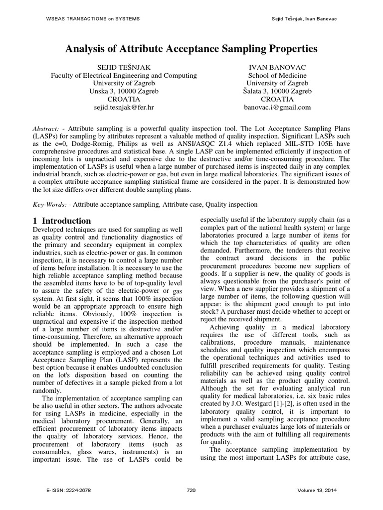 Analysis of Attribute Acceptance Sampling Properties | PDF | Sampling (Statistics) | Reliability ...