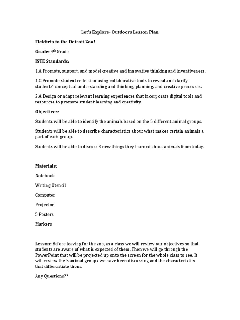 Let's&Explore-&Outdoors&Lesson&Plan& Fieldtrip&to&the&Detroit&Zoo ...