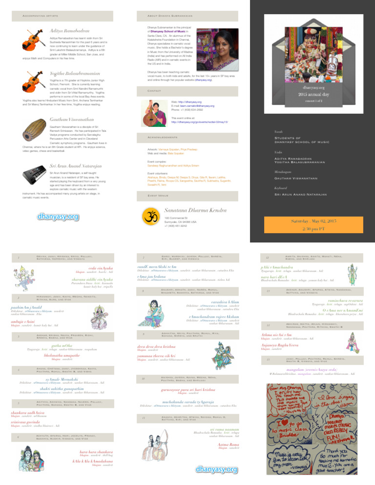 Program Handout - 2015 Annual Day Concert - 1 of 2 | PDF | Religion And ...