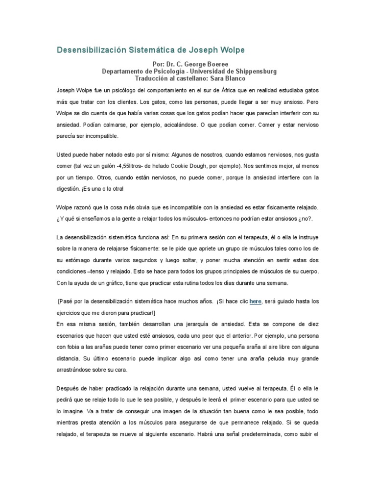 Desensibilización Sistemática de Joseph Wolpe | PDF | Fobia | Nalgas