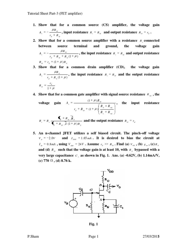 Tutorial Sheet FET Amplifier | PDF | Field Effect Transistor | Amplifier