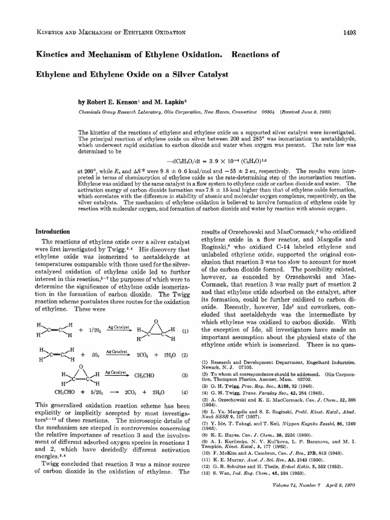 Ethylene Oxidation Kinetics on Silver Catalyst | PDF | Catalysis ...