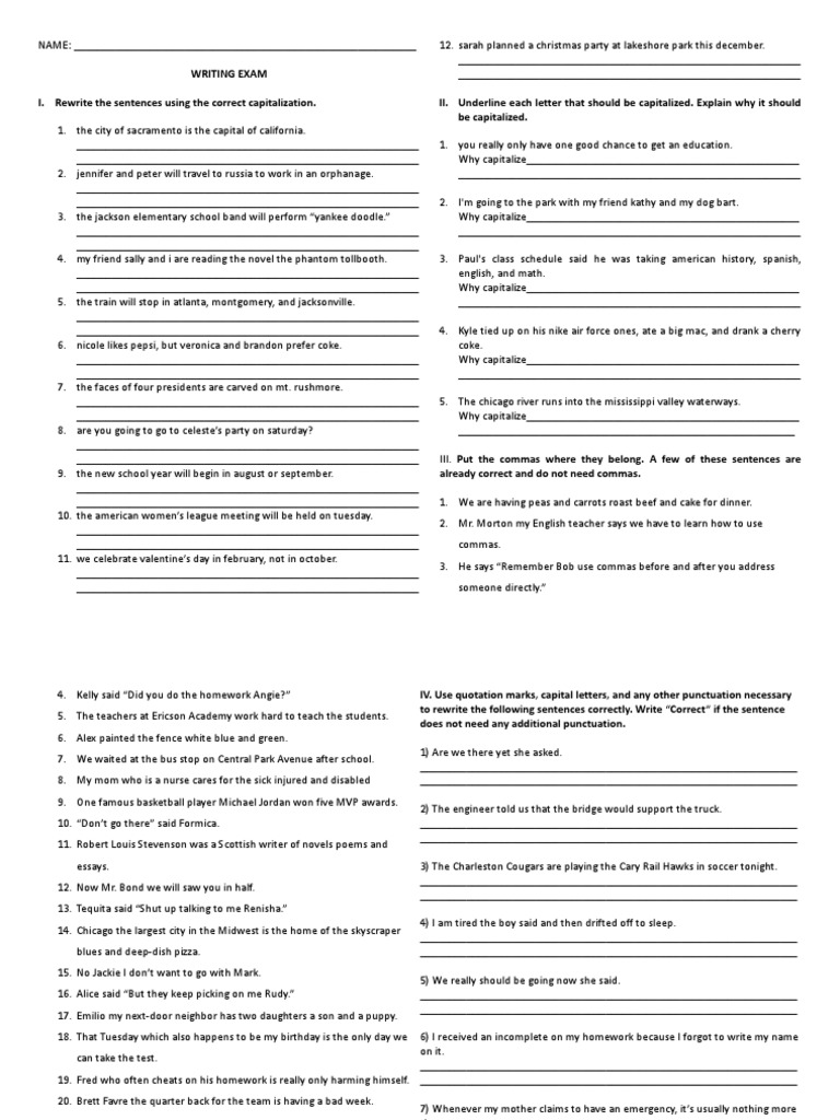 Capitalization and Punctuation Practice | PDF | Comma | Leisure