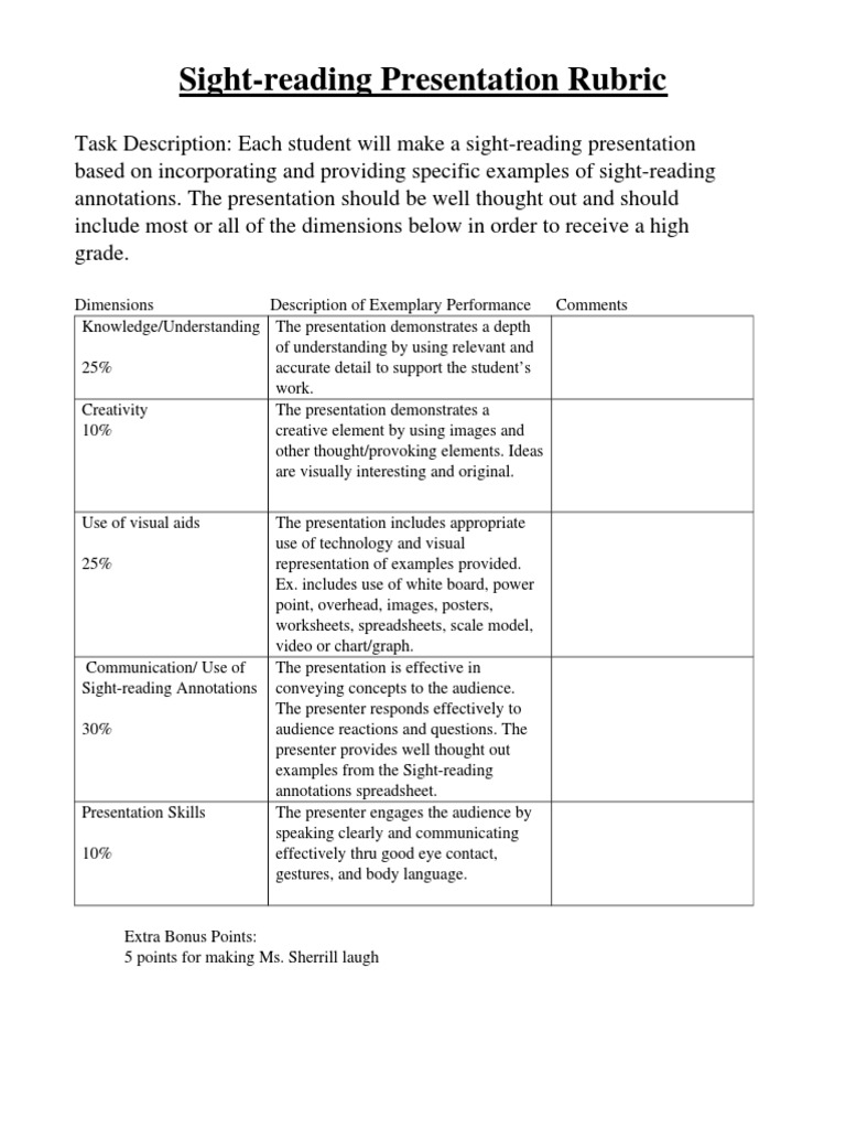 Sight-Reading Presentation Rubric | PDF