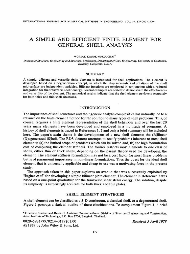 A Simple and Efficient Finite Element For General Shell Analysis | Download Free PDF | Euclidean ...