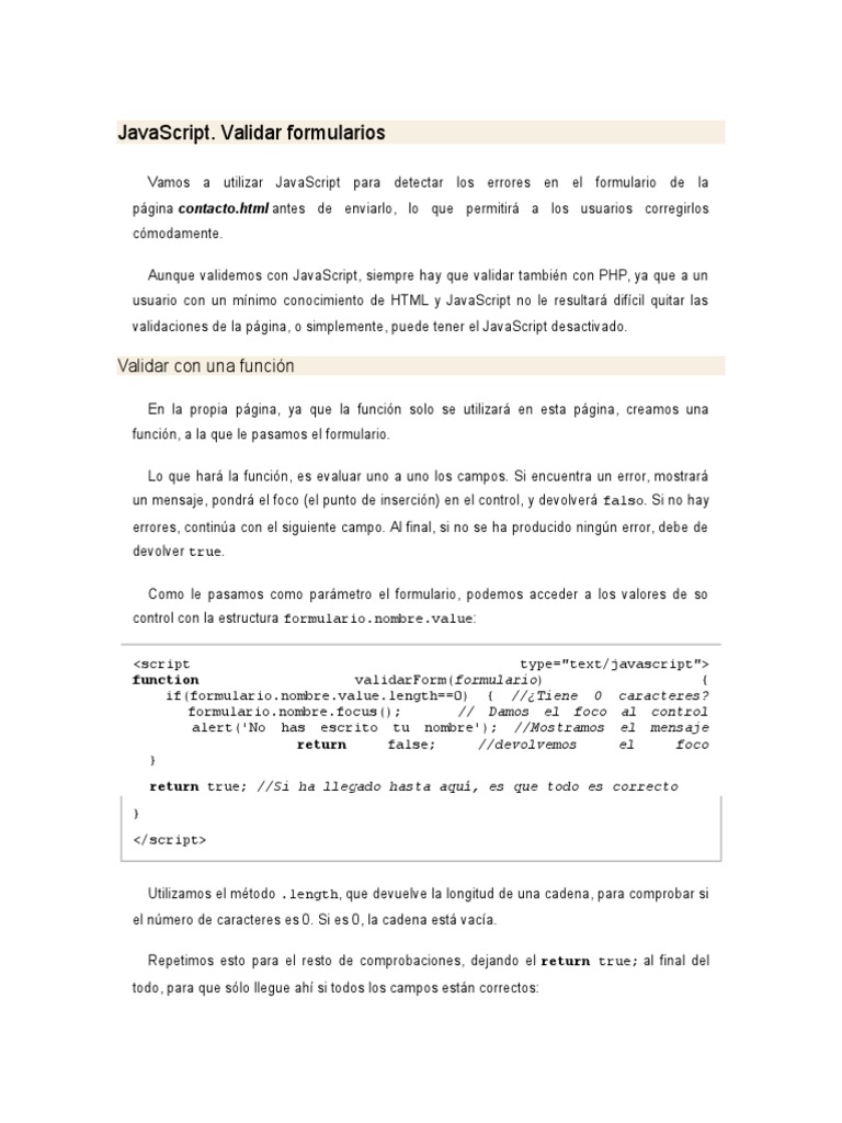Javascript Validar Formulario Pdf Script Java Áreas De Informática 0333