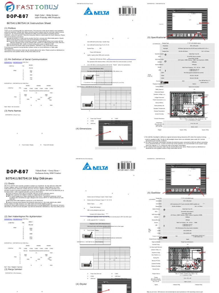 DOP-B07S411/DOP-B07S411K Delta HMI | PDF | Technology & Engineering