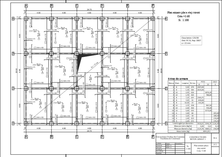 Plan Armare Placa +3.60 CBA1 | PDF