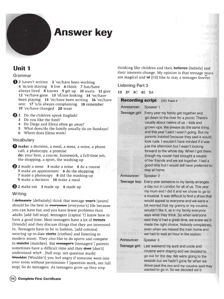 Answer Key WB Units 1-2 | PDF