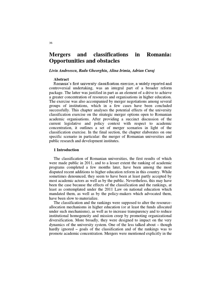 Mergers and Classifications in Romania: Analyzing the Potential Effects ...