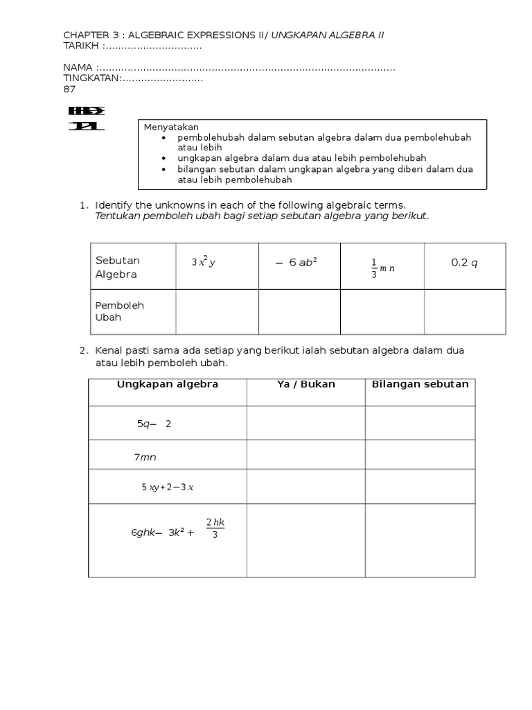 Algebraic Expressions 2 | PDF