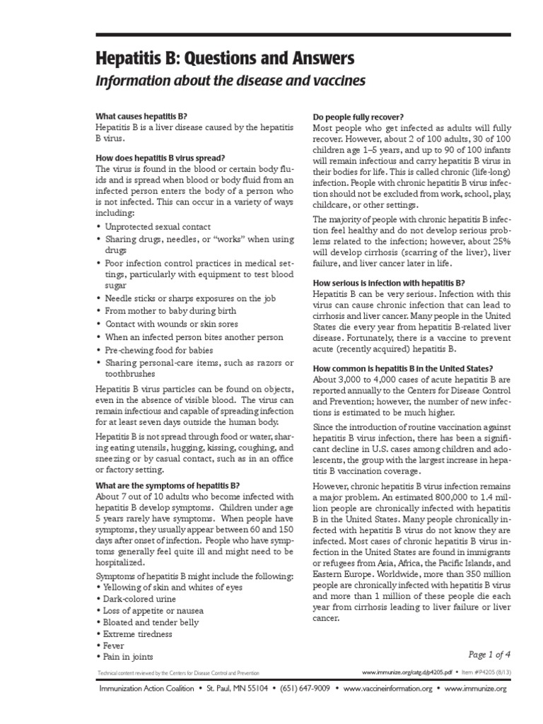 Hepatitis B: Questions and Answers: Information About The Disease and ...