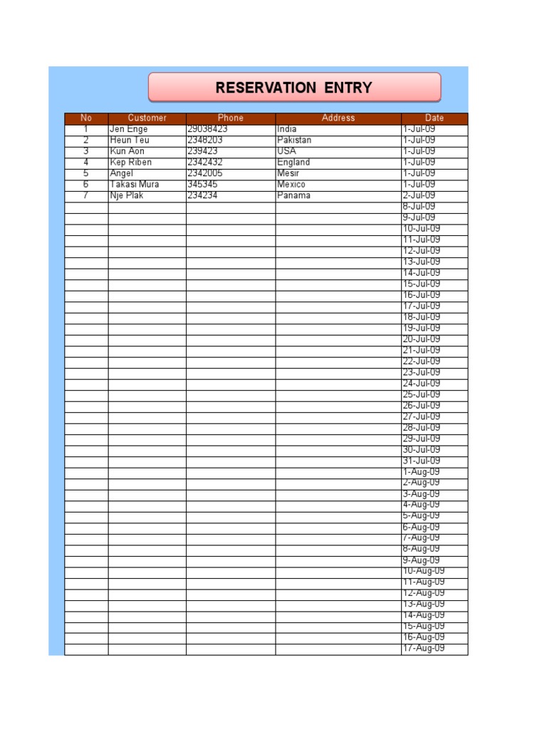 Customer Reservation Data Log | PDF | Restaurants | Gastronomy