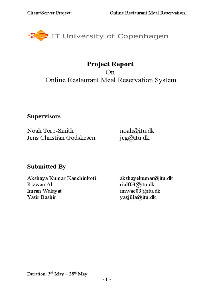 Online Restaurant Reservation System Report | PDF | Java Server Pages ...