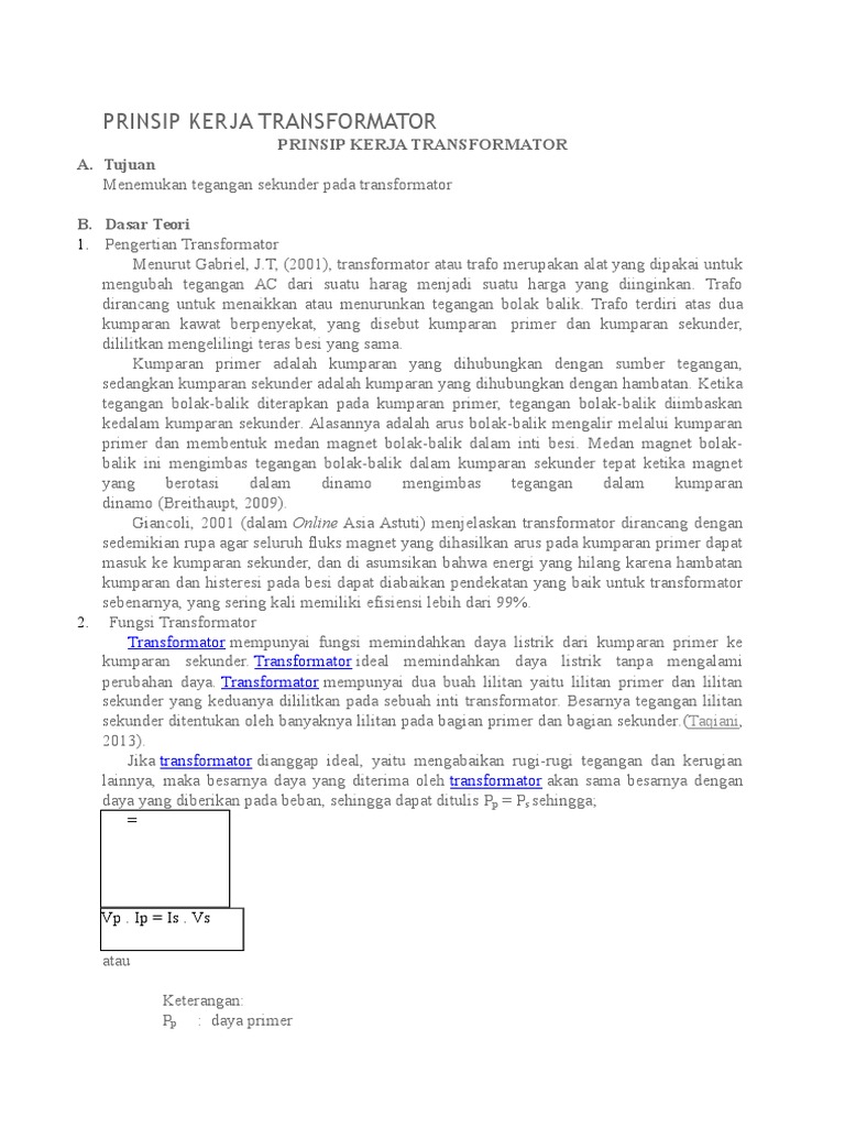 Prinsip Kerja Transformator Fisika | PDF