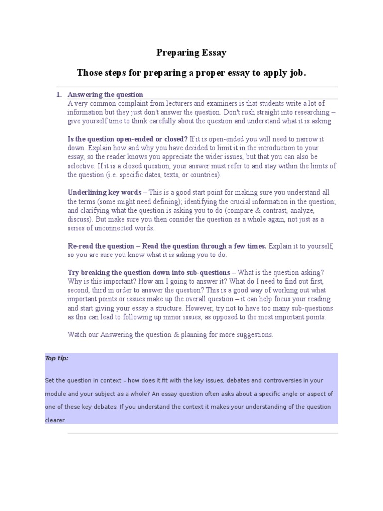 Preparing Essay Those Steps For Preparing A Proper Essay To Apply Job ...