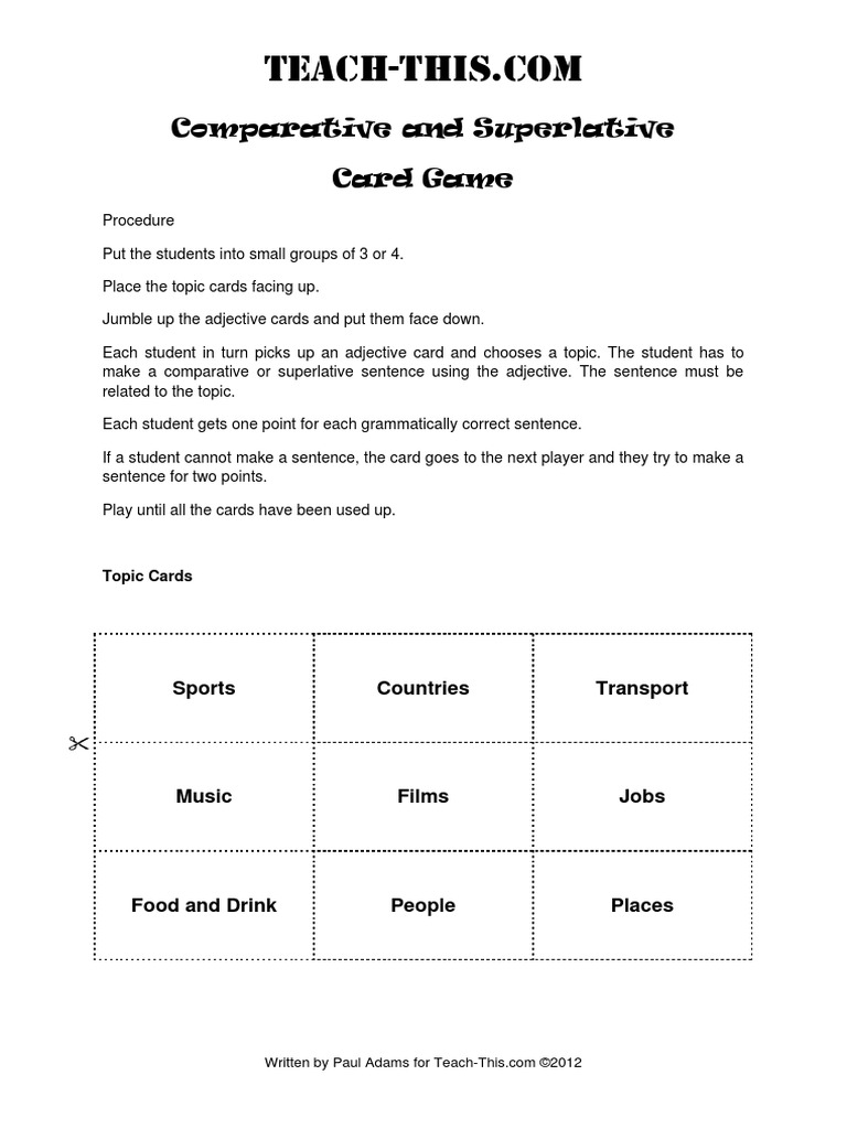 Comparative and Superlative Card Game | PDF