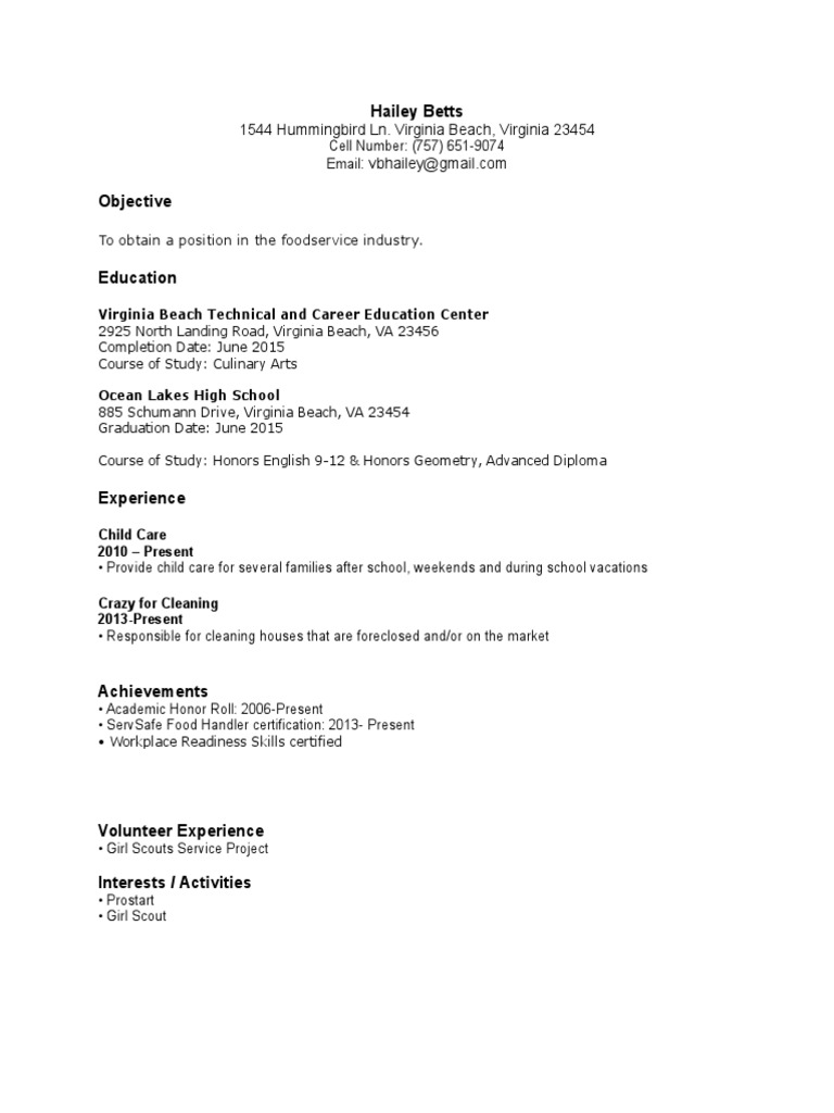 Culinary Job Seeker's Resume | PDF | Career & Growth | Wellness