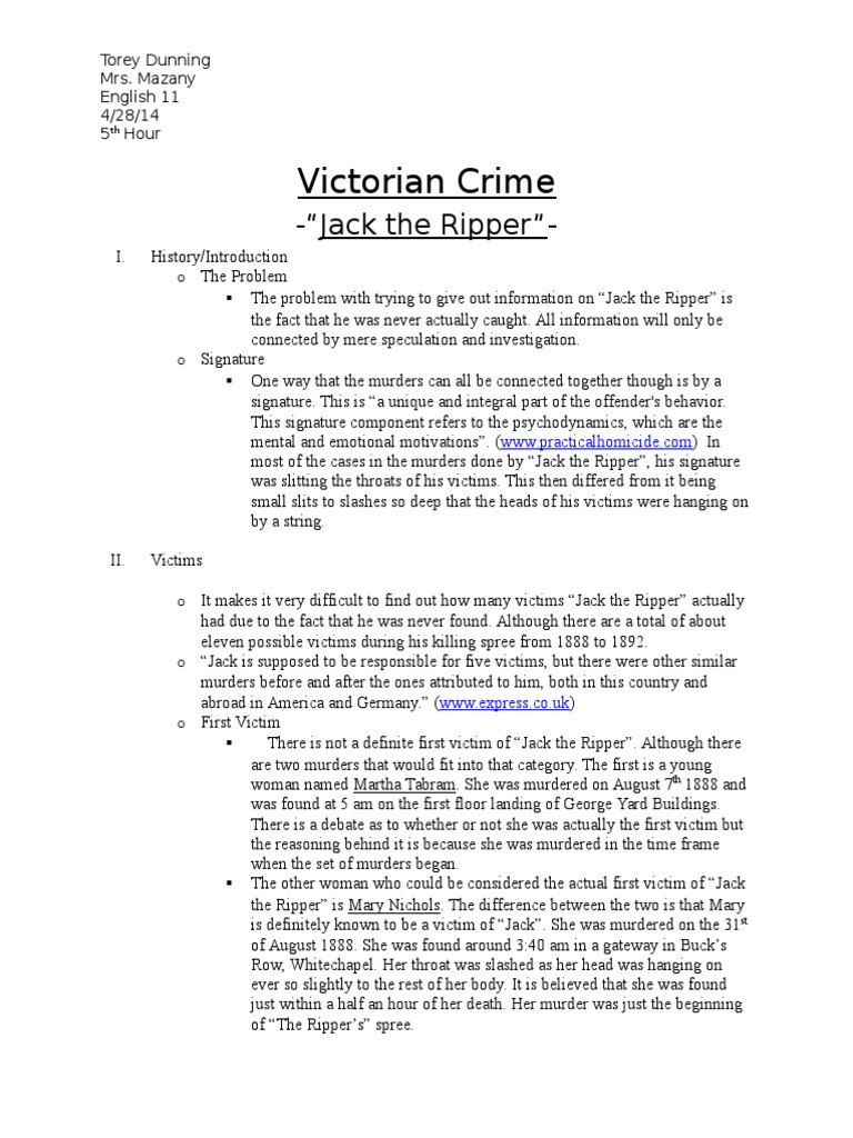 Jack The Ripper-Outline | PDF | Jack The Ripper | Murder
